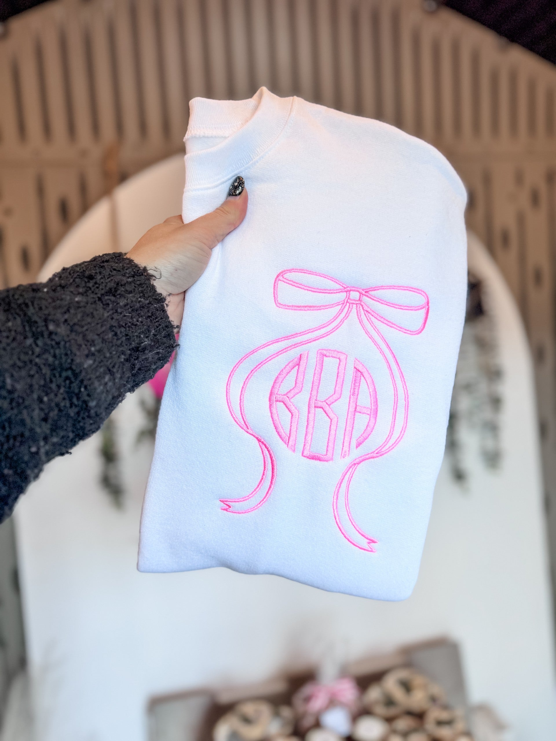 Bow Monogrammed Crew | Shop 1091 Embroidery + Screen Print